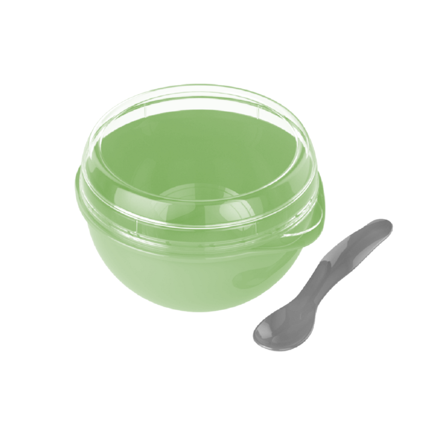 Bowl Com Tampa e Colher Plástica Verde 500ml Livre de BPA Plasvale